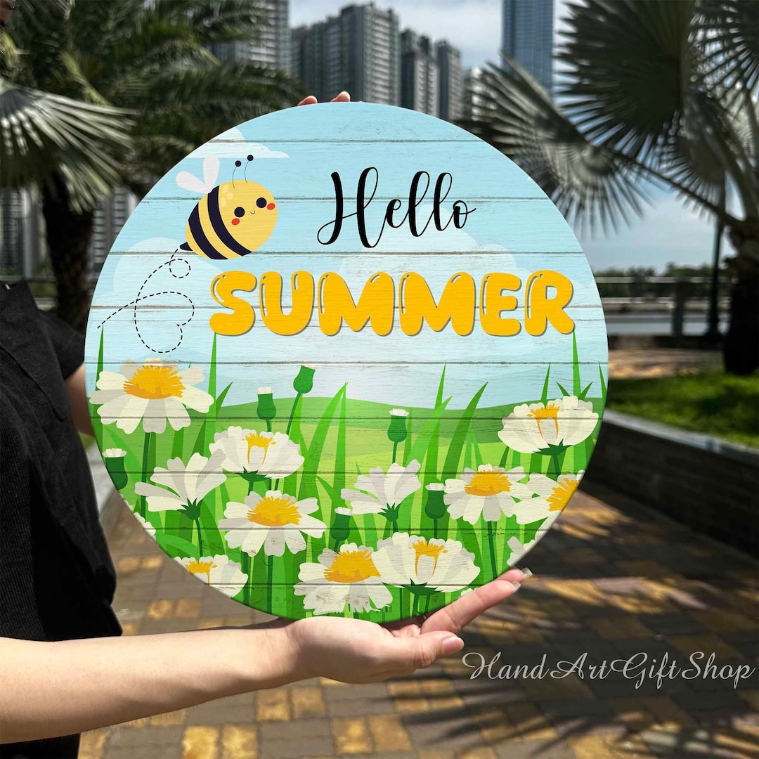 Personalized Summer Door Sign, Hello Summer Door Hanger, Welcome Daisy ...