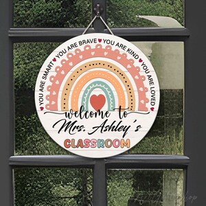Personalized Teacher Rainbow Door Sign, Classroom Door Hanger, Teachers ...