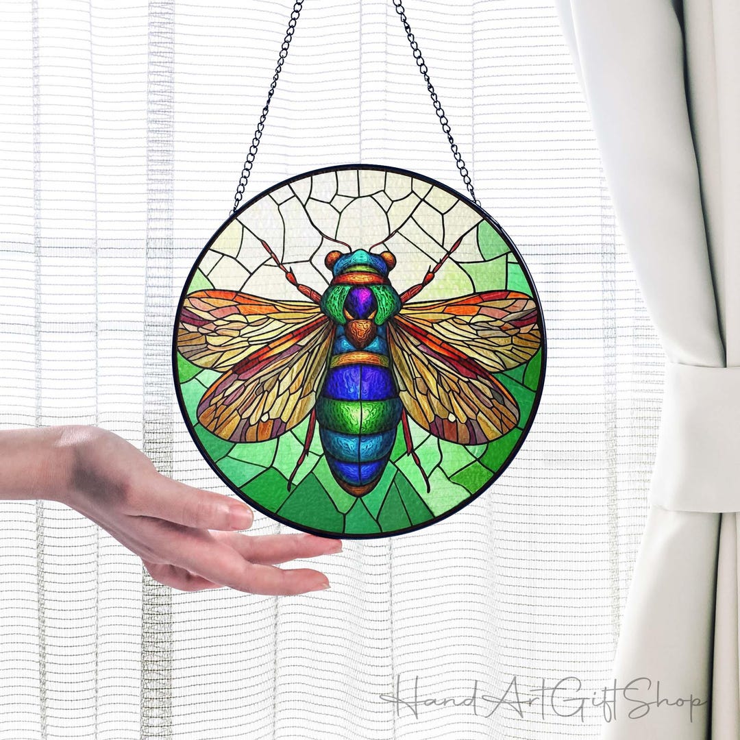 Colorful Cicada Glass Suncatcher, Insect Window Wall Hanging Decor ...