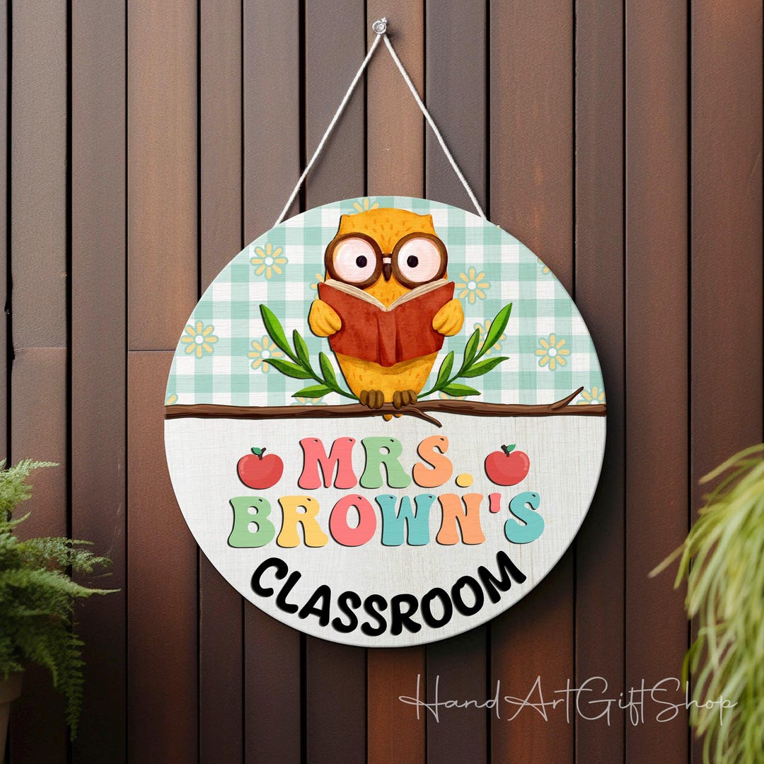 Custom Cute Owl Door Sign, Teacher Door Hanger, Classroom Wooden Sign ...