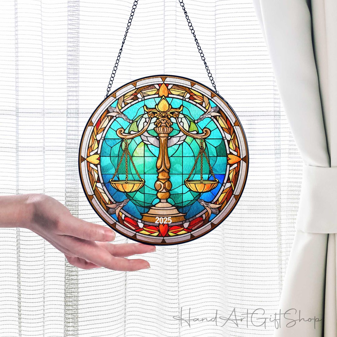 Scales of Justice Glass Suncatcher, New Lawyer Window Wall Hanging ...