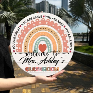 Personalized Teacher Rainbow Door Sign, Classroom Door Hanger, Teachers ...