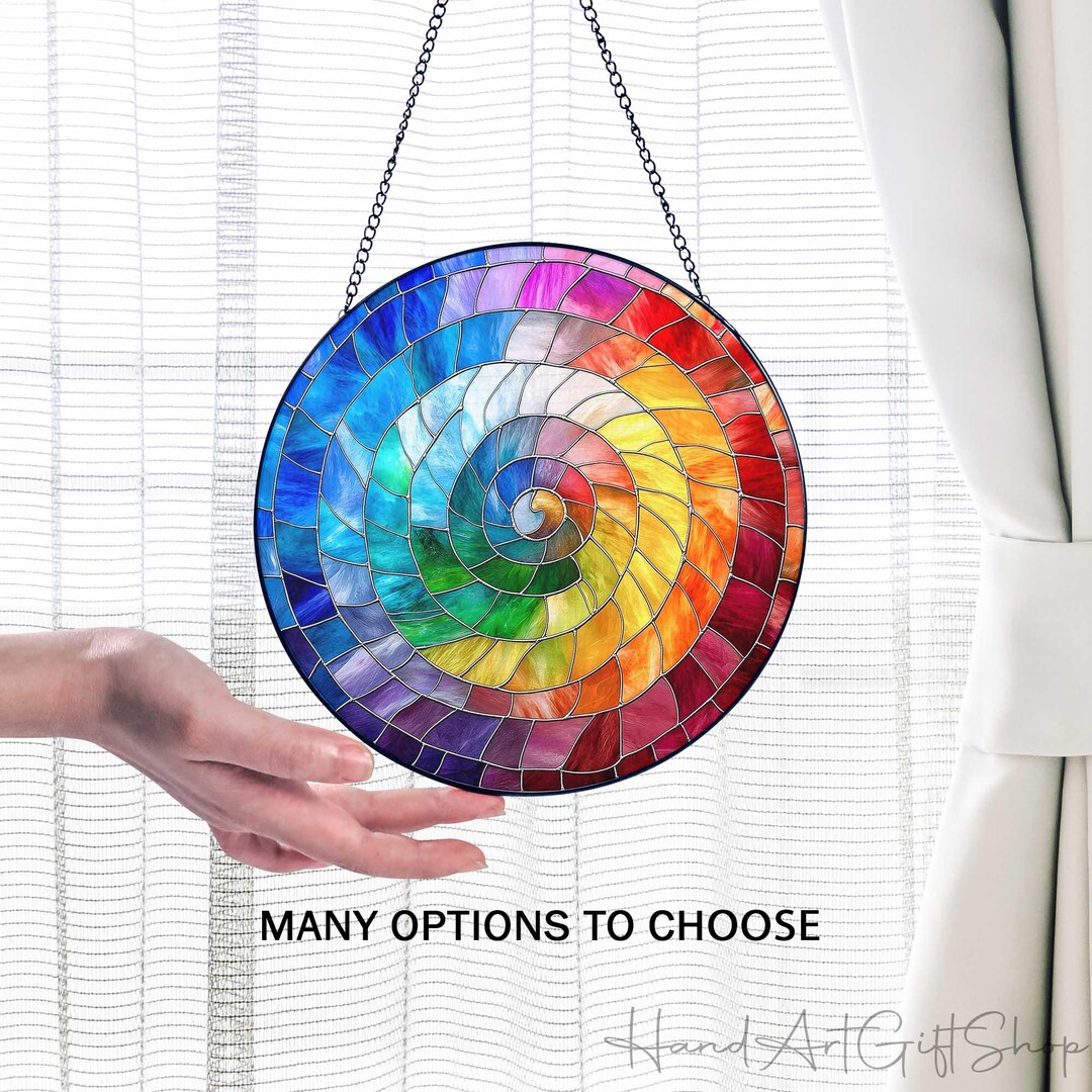 Rainbow Spiral Stained Glass Suncatcher, Spiral Window Hanging Decor ...