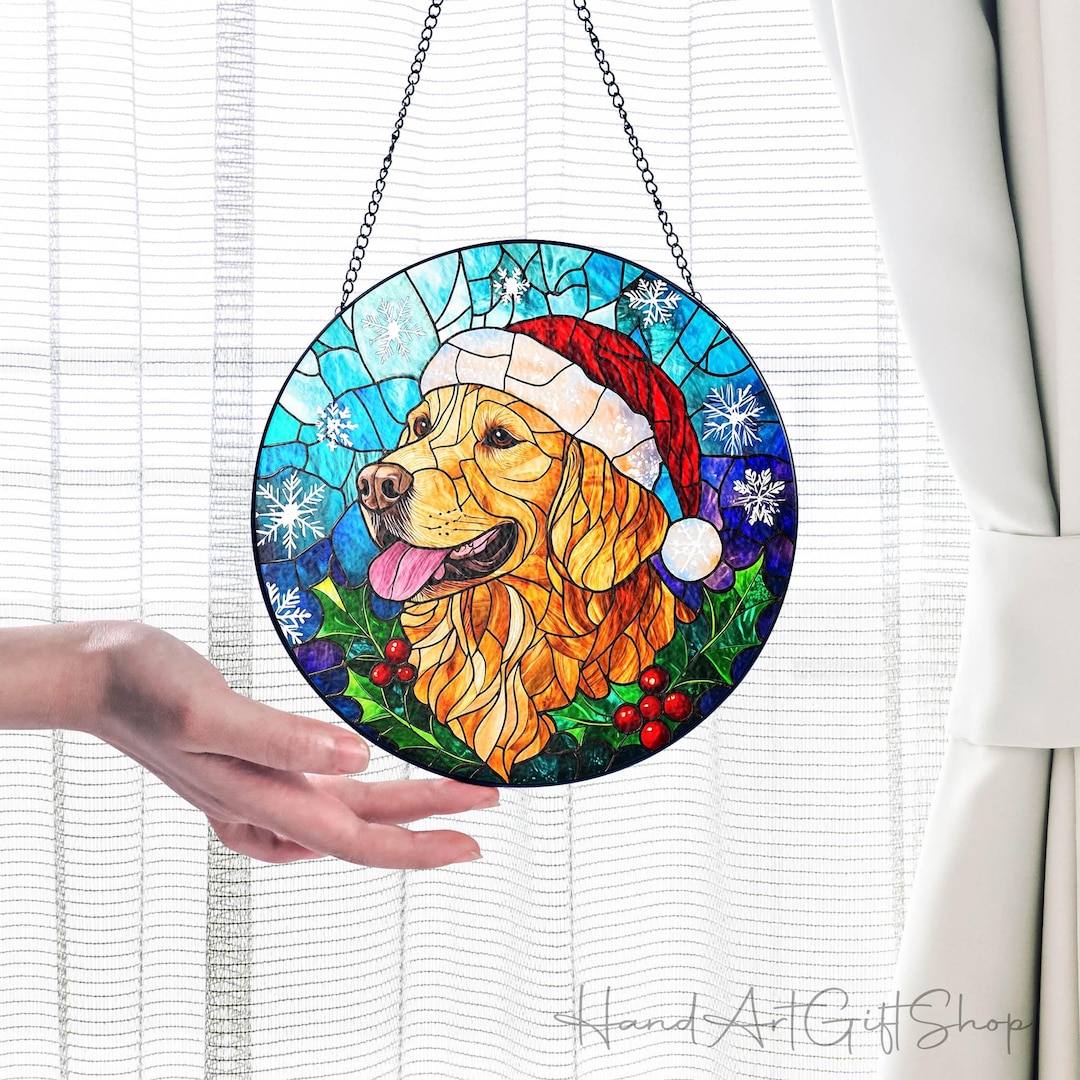 Golden Retriever Glass Christmas Suncatcher, Golden Retriever Window ...