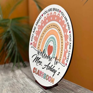 Personalized Teacher Rainbow Door Sign, Classroom Door Hanger, Teachers ...