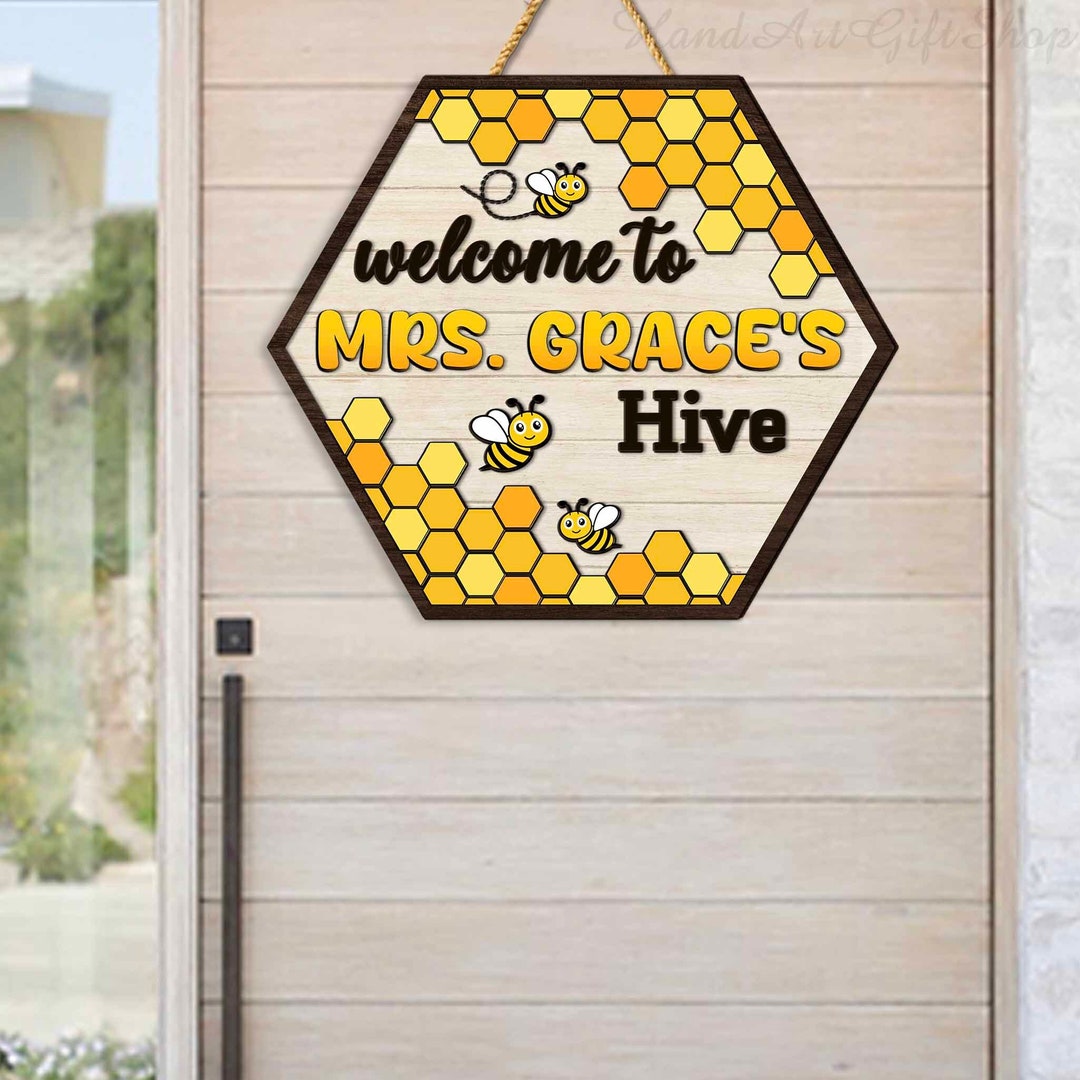 Personalized Bee Classroom Teacher Door Sign, Bee Teacher Door Hanger ...