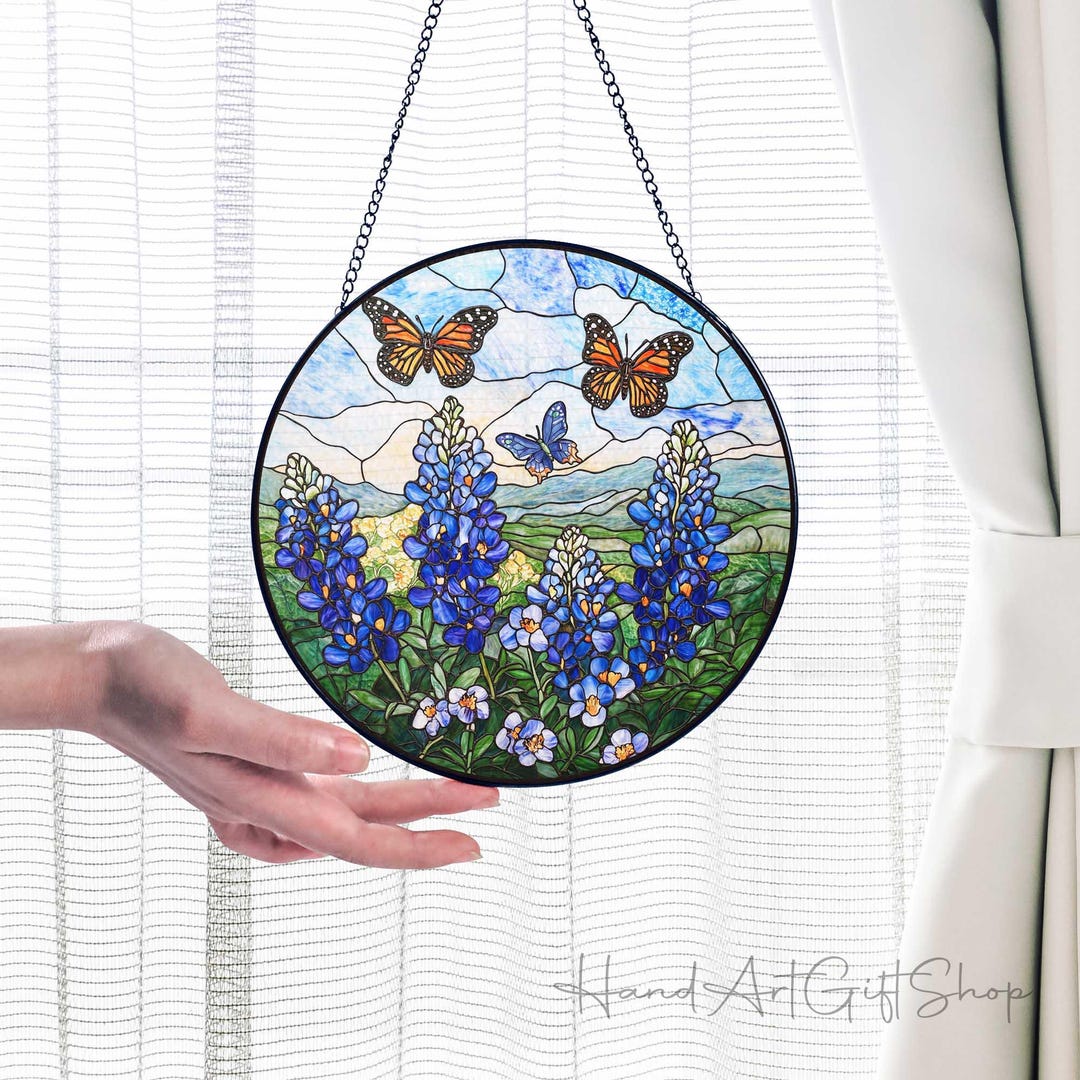 Texas Bluebonnet Stained Glass Suncatcher, Wildflowers Meadow Glass ...