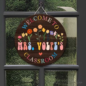 Teacher Door Sign With Flowers, Teacher Name Sign for Classroom ...