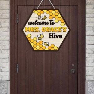 Personalized Bee Classroom Teacher Door Sign, Bee Teacher Door Hanger ...