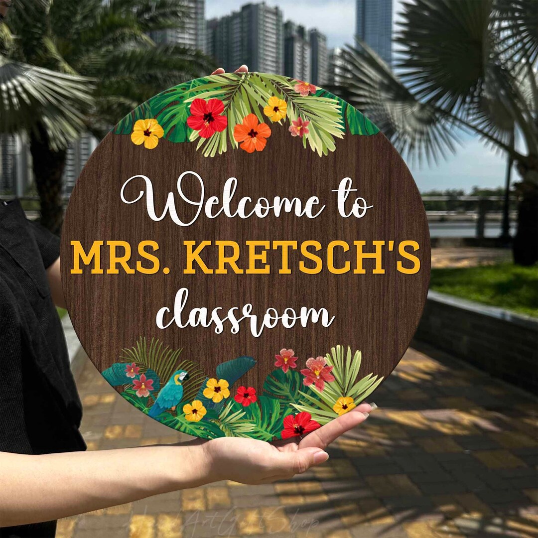 Tropical Floral Teacher Door Sign, Tropical Classroom Sign Gift for ...