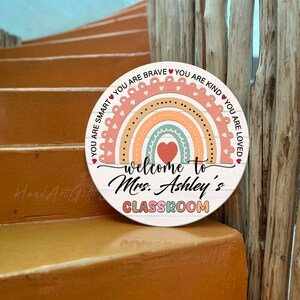 Personalized Teacher Rainbow Door Sign, Classroom Door Hanger, Teachers ...