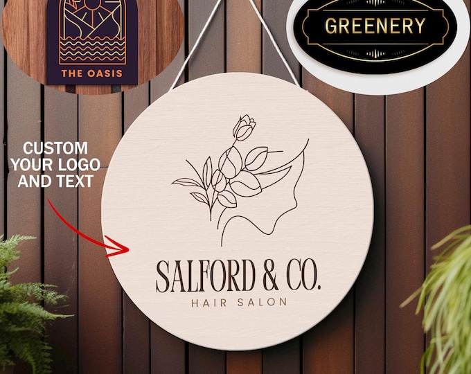 Custom Small Business Sign With Your Logo, Minimalist Wooden Door ...