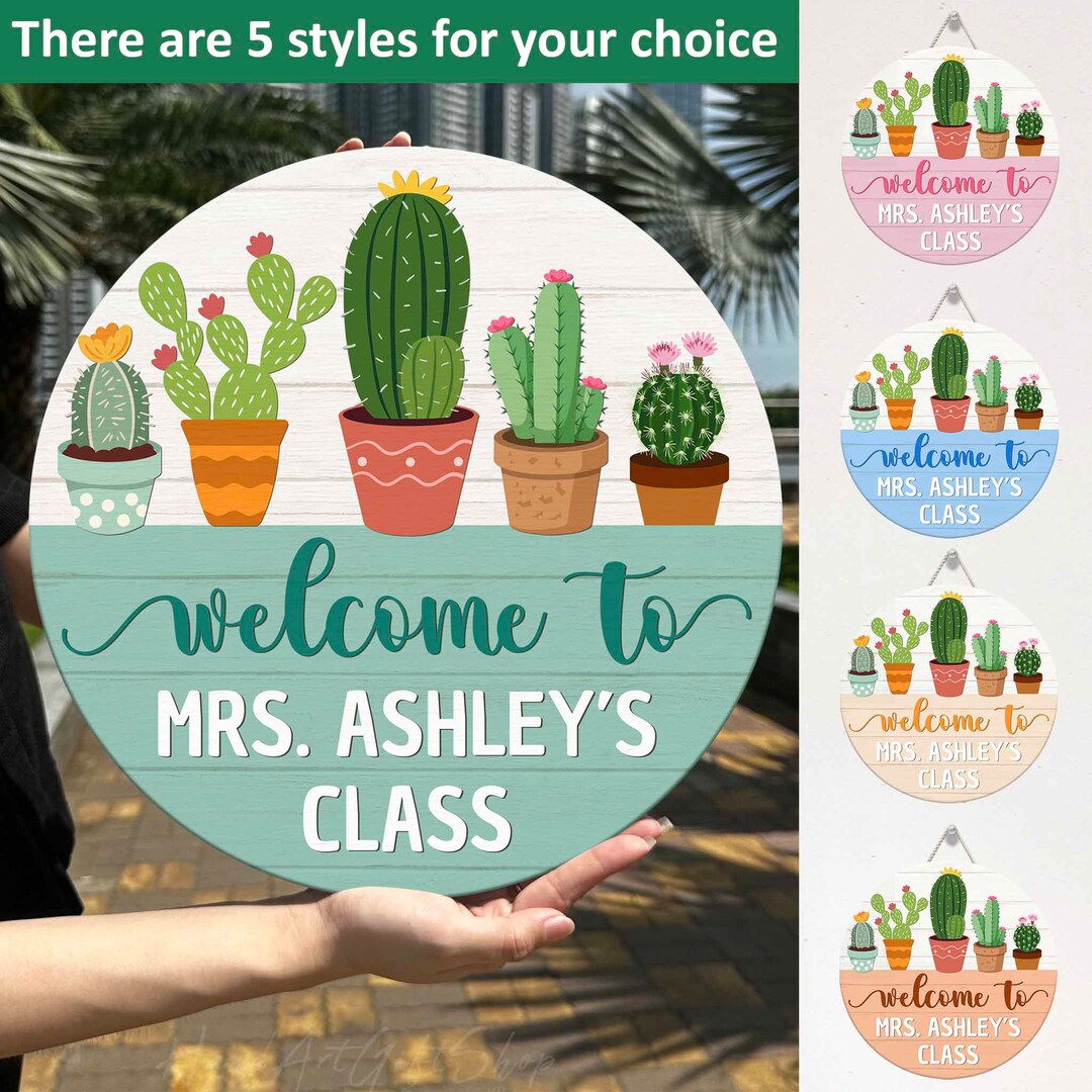Personalized Cactus Teacher Door Sign, Potted Plants Classroom Door ...