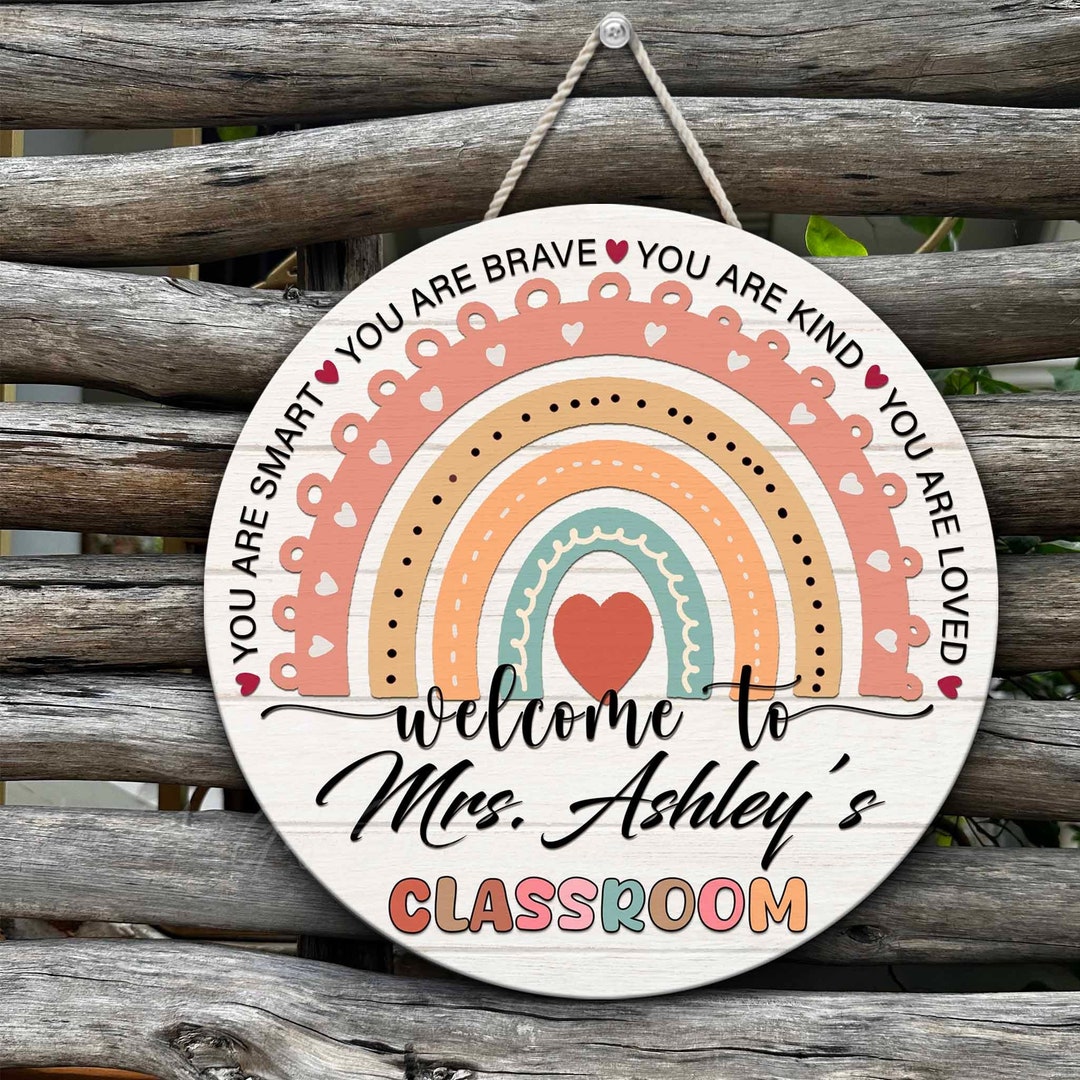 Personalized Teacher Rainbow Door Sign, Classroom Door Hanger, Teachers ...