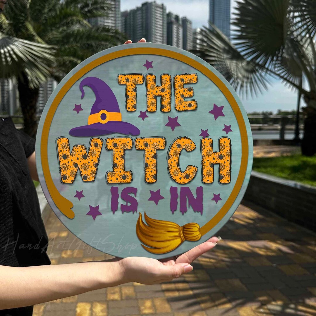 The Witch is in Door Sign, Halloween Witch Sign, Halloween Door Hanger ...