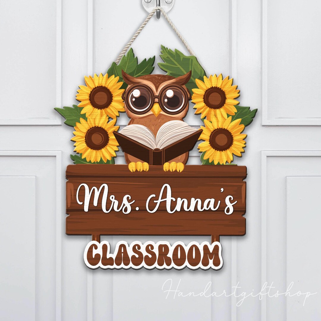 Personalized Owl Door Sign for Teacher, Teacher Name Sign With ...