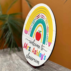 Personalized Rainbow Teacher Sign, Classroom Door Hanger, Rainbow ...