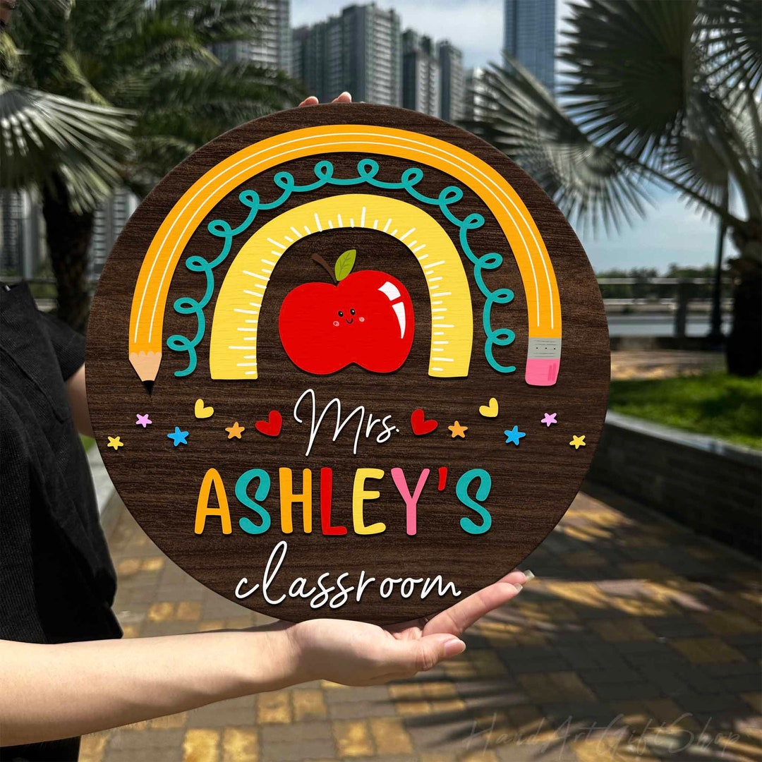 Personalized Teacher Welcome Door Sign, Rainbow Teacher Door Sign Gift ...