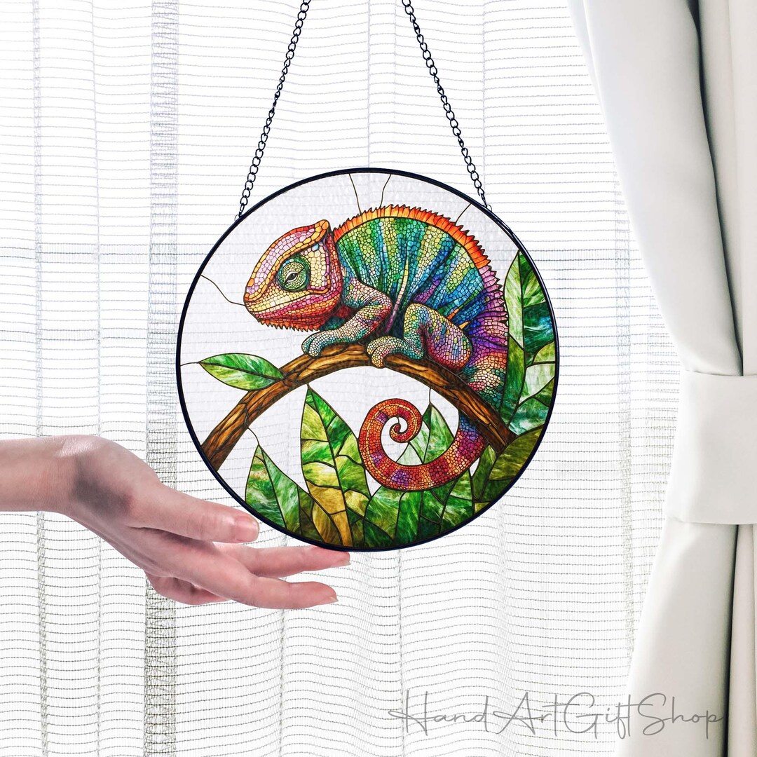 Colorful Chameleon Glass Suncatcher, Chameleon Light Catcher Home ...