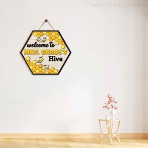 Personalized Bee Classroom Teacher Door Sign, Bee Teacher Door Hanger ...