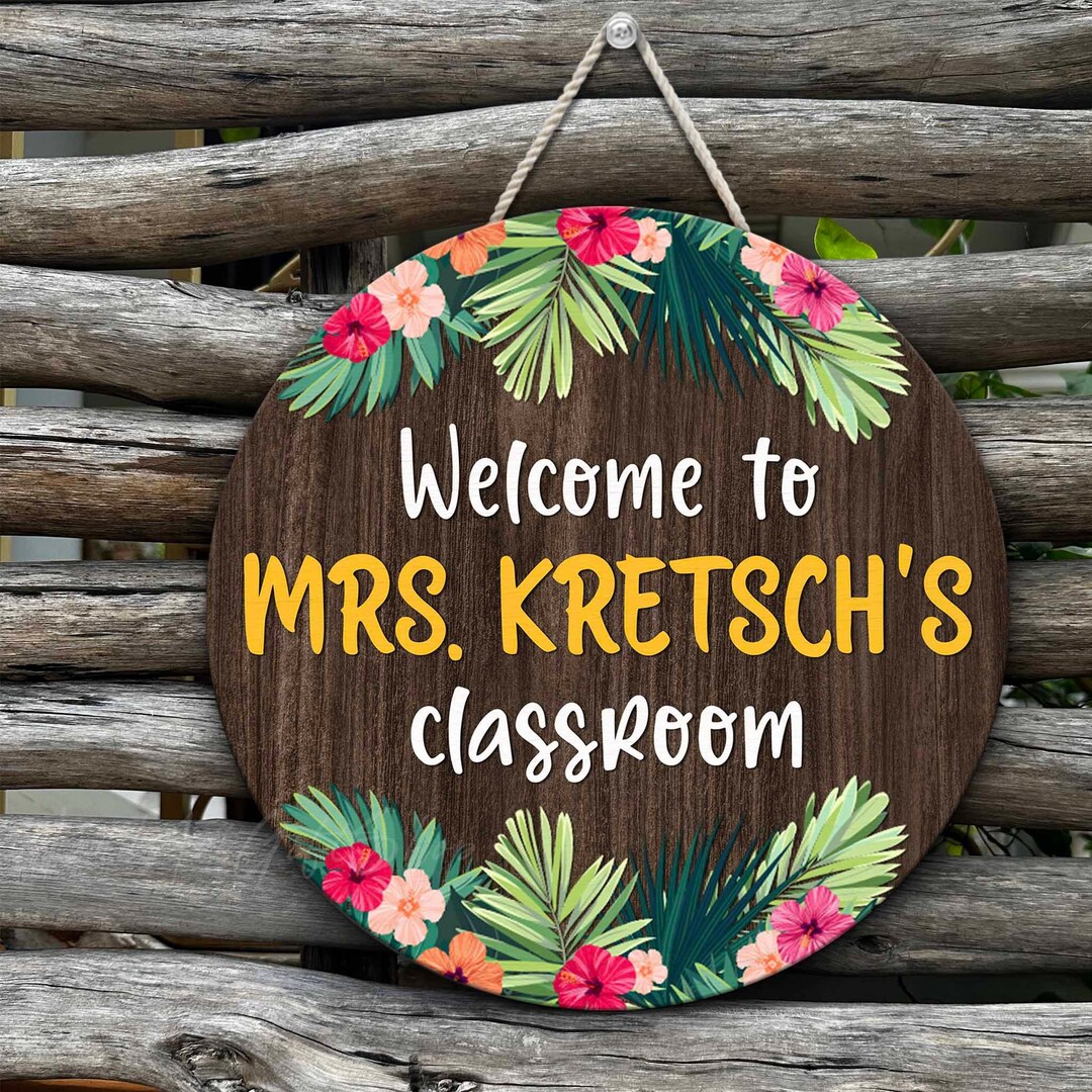 Personalized Tropical Teacher Door Sign, Custom Tropical Teacher Door ...