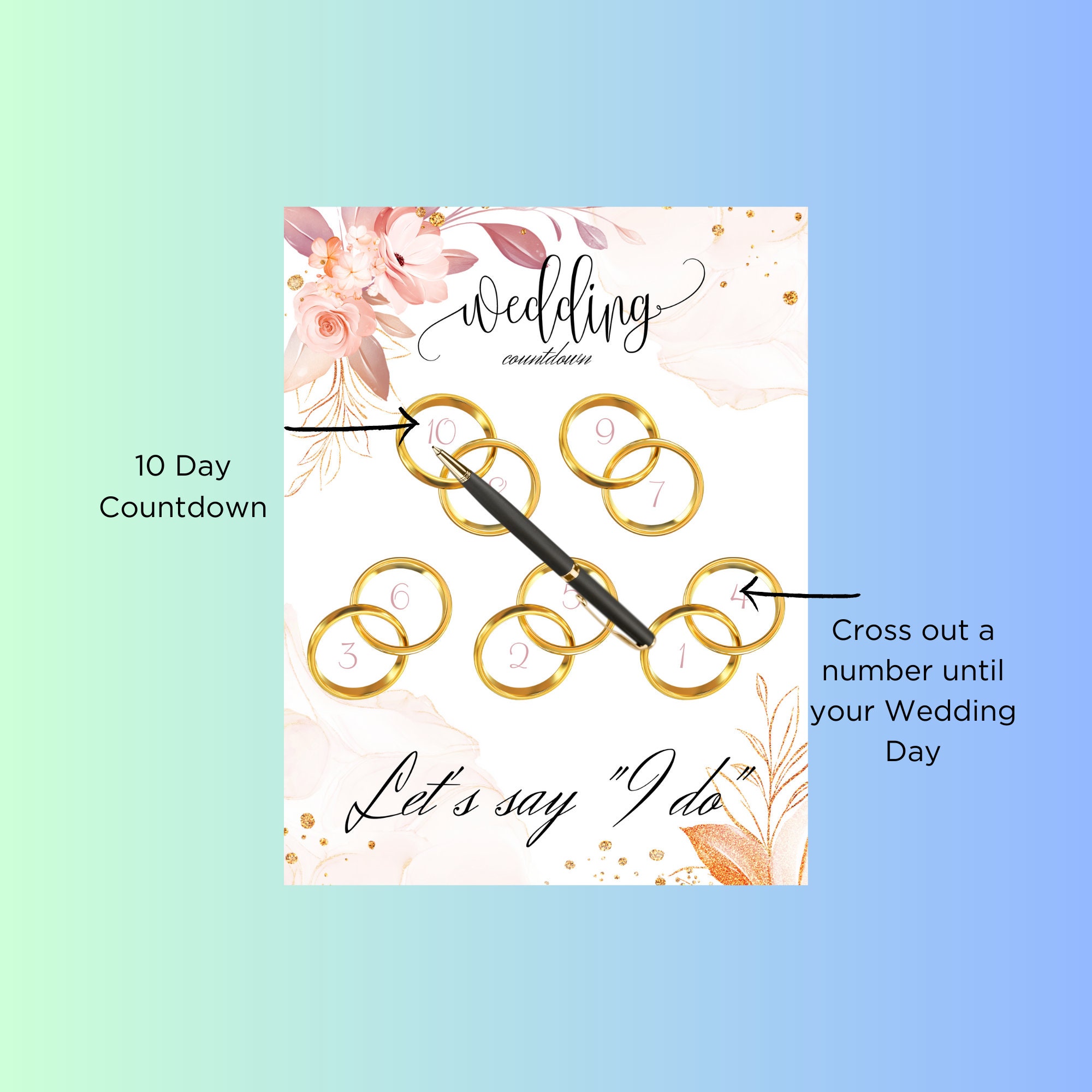 Wedding 10 Day Countdown, Printable Advent Calendar, Instant Download ...