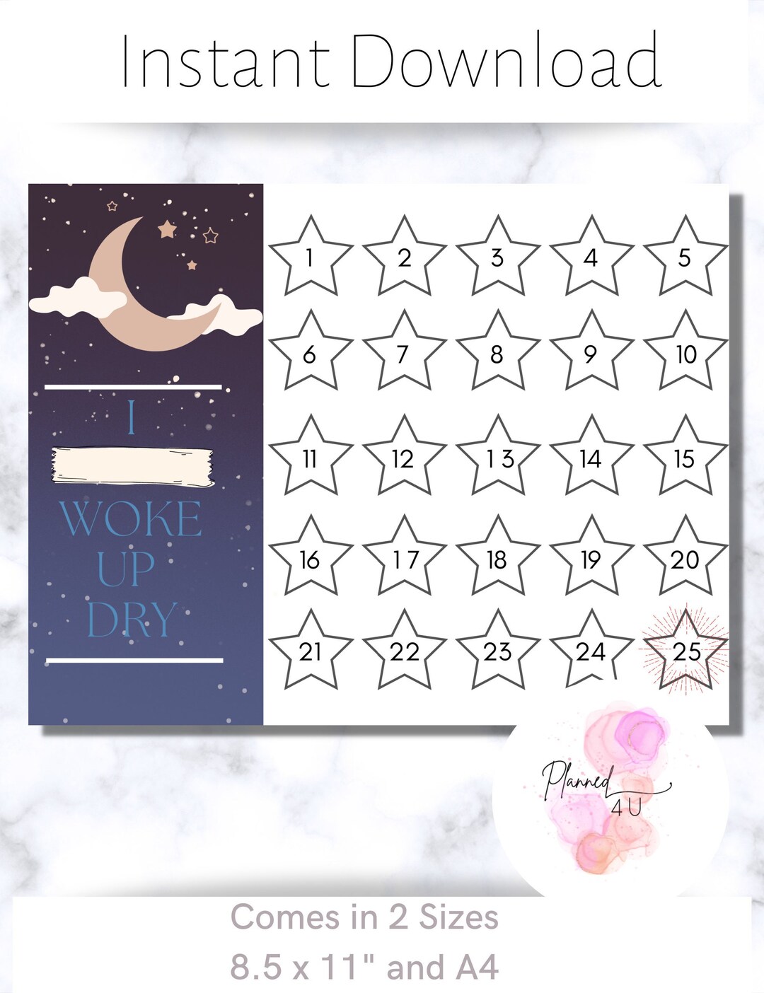 Reward Chart I Woke up Dry Printable 2 Size A4 and 8.5 X 11 Inches ...