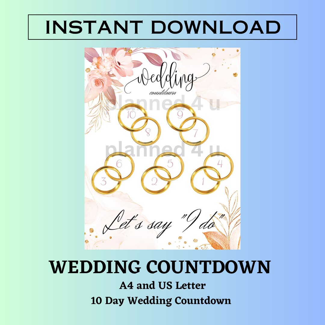 Wedding 10 Day Countdown, Printable Advent Calendar, Instant Download ...
