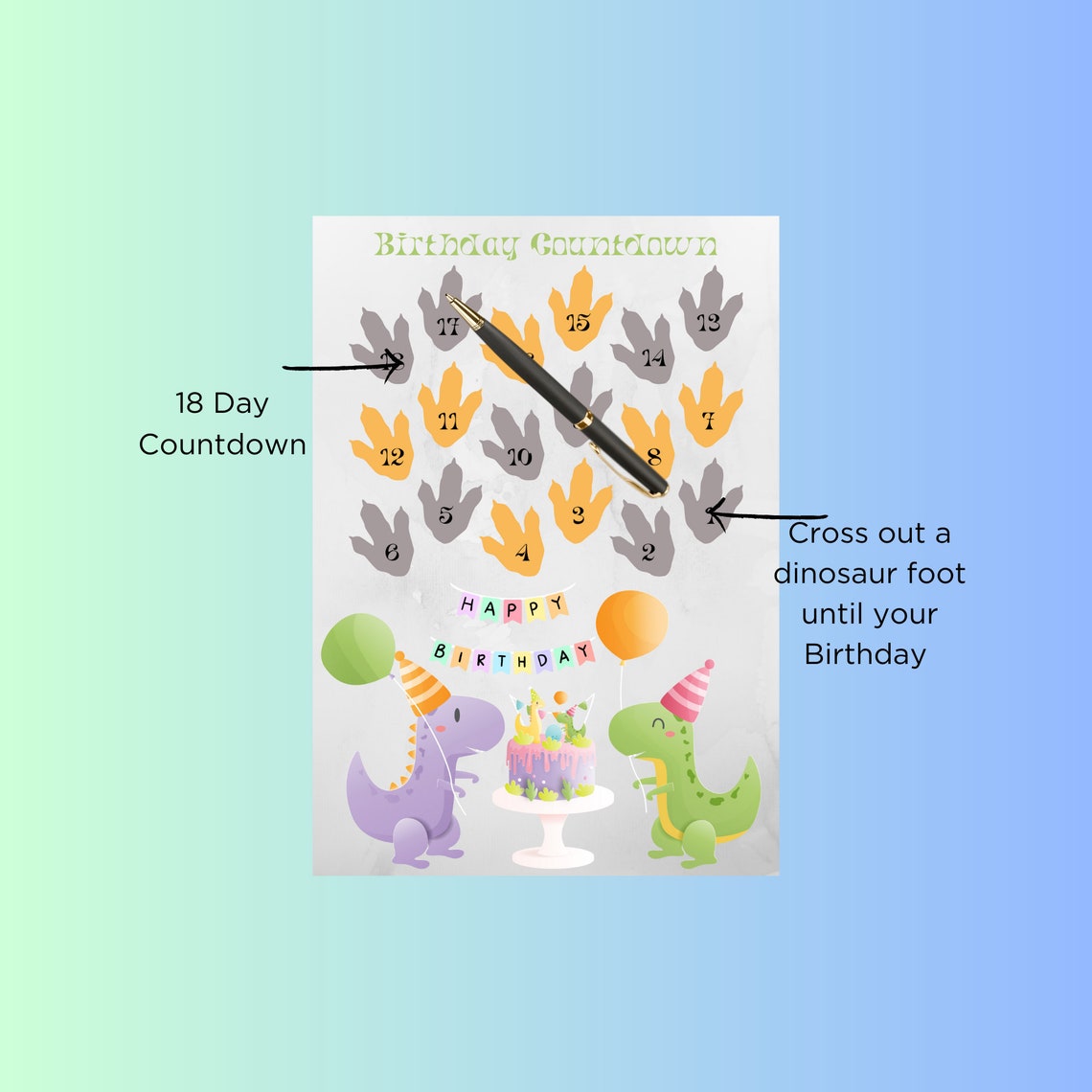 Childrens Dinosaur Birthday Countdown Printable A4 Advent - Etsy