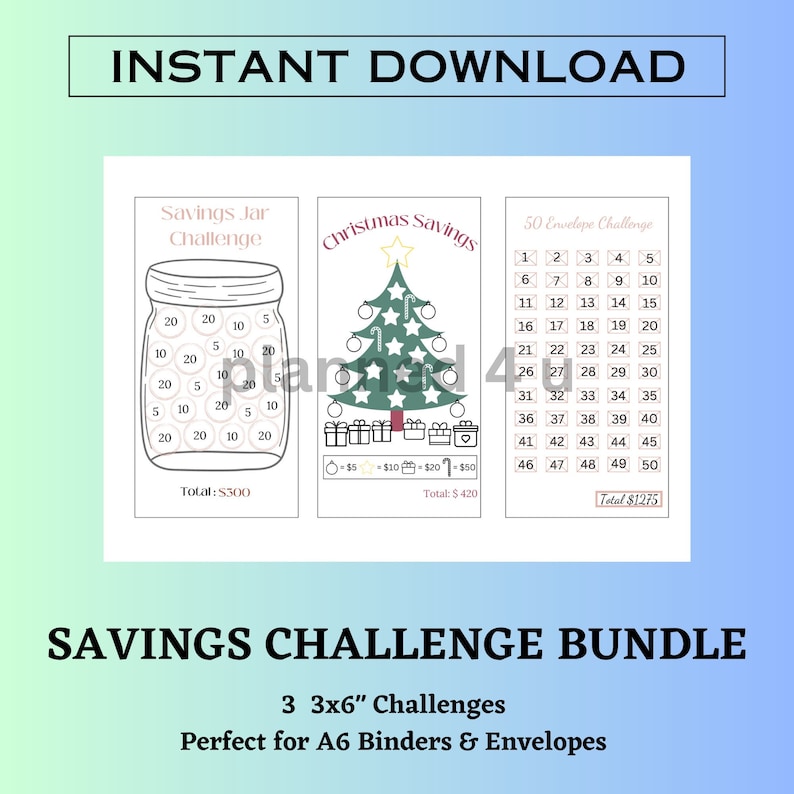 3 Budget Savings Challenges, Instant Download, Cash Envelope, Bundle ...
