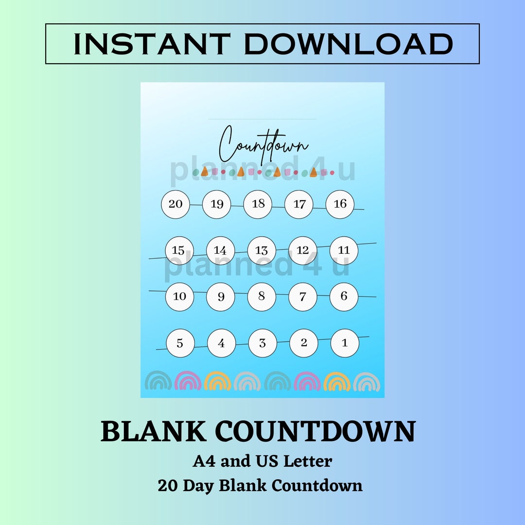 Blank 20 Day Countdown: Printable A4 Tracker (instant Download) - Etsy