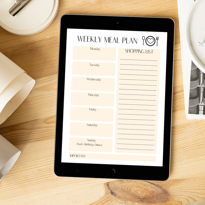Weekly Meal Plan Printable Instant Download 2 Sizes A4 Letter - Etsy