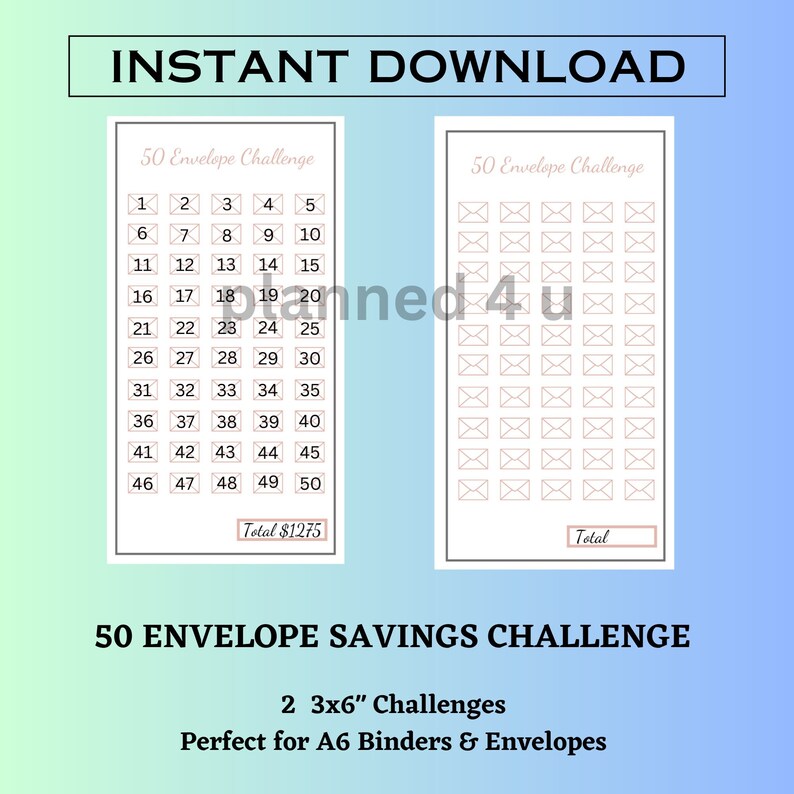 50 Envelope Savings Challenge, Printable Savings Challenges, Instant ...