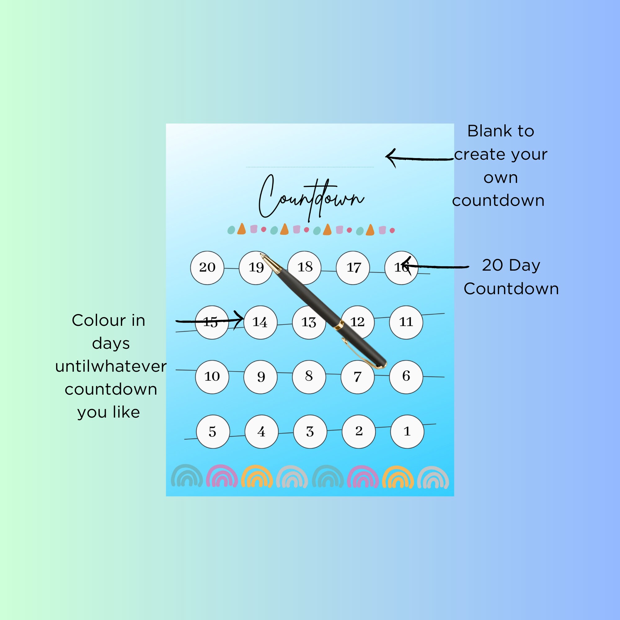Blank 20 Day Countdown: Printable A4 Tracker (instant Download) - Etsy
