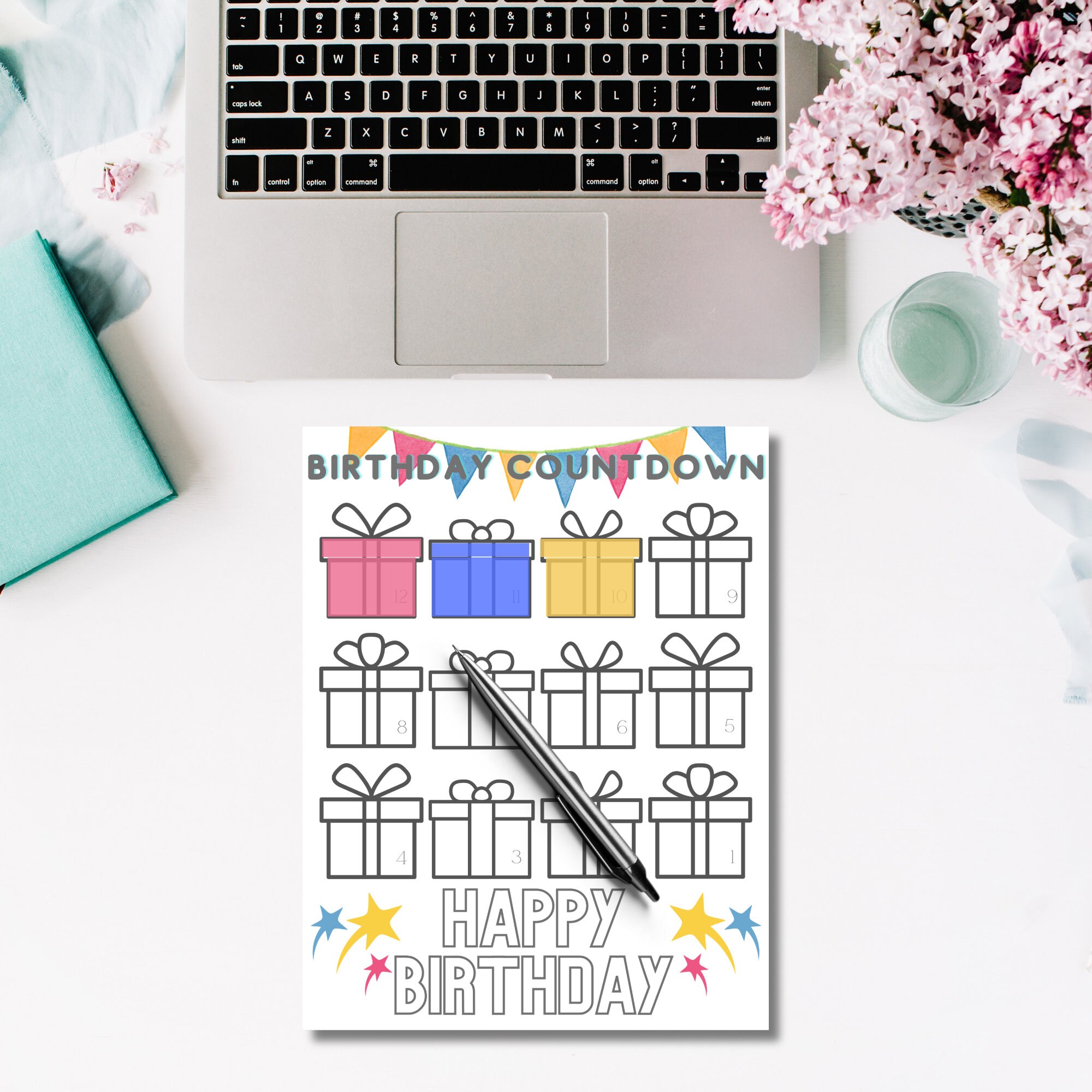 Birthday Colouring in Countdown, Printable, Advent Calendar, Instant ...