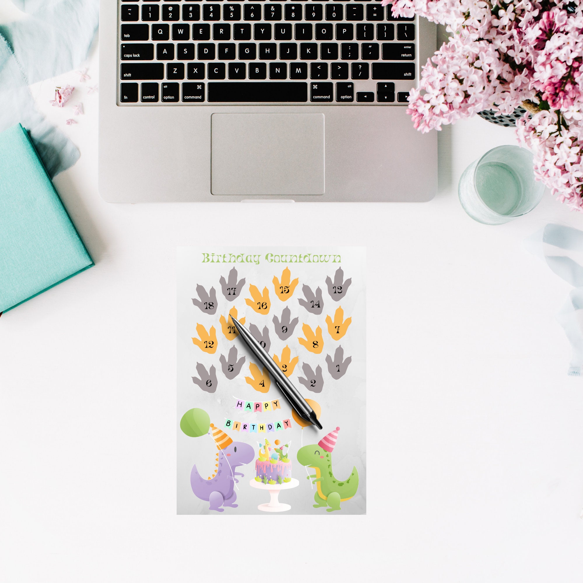 Childrens Dinosaur Birthday Countdown, Printable A4, Advent Calendar ...