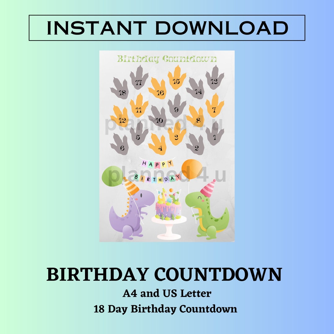 Childrens Dinosaur Birthday Countdown, Printable A4, Advent Calendar ...