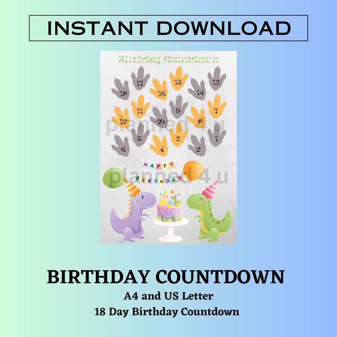 Childrens Dinosaur Birthday Countdown Printable A4 Advent - Etsy