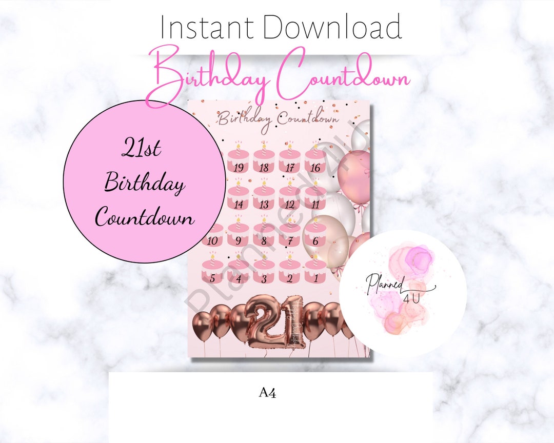21st Birthday Countdown Printable 2 Sizes Advent Calendar - Etsy