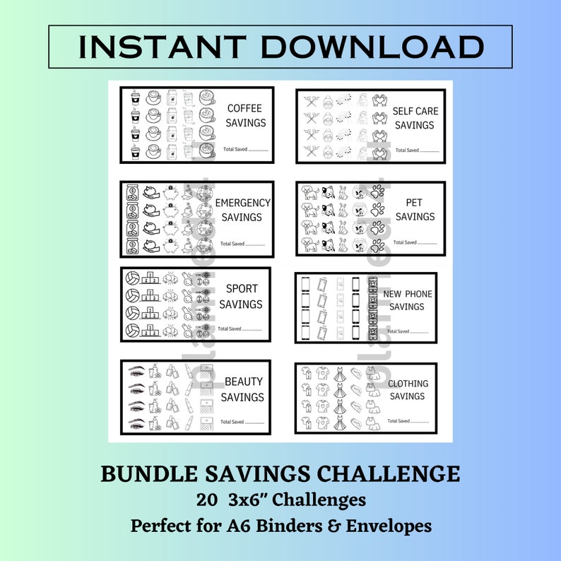 A6 Savings Challenge Bundle: 20 Printable Cash Envelopes (PDF Download ...
