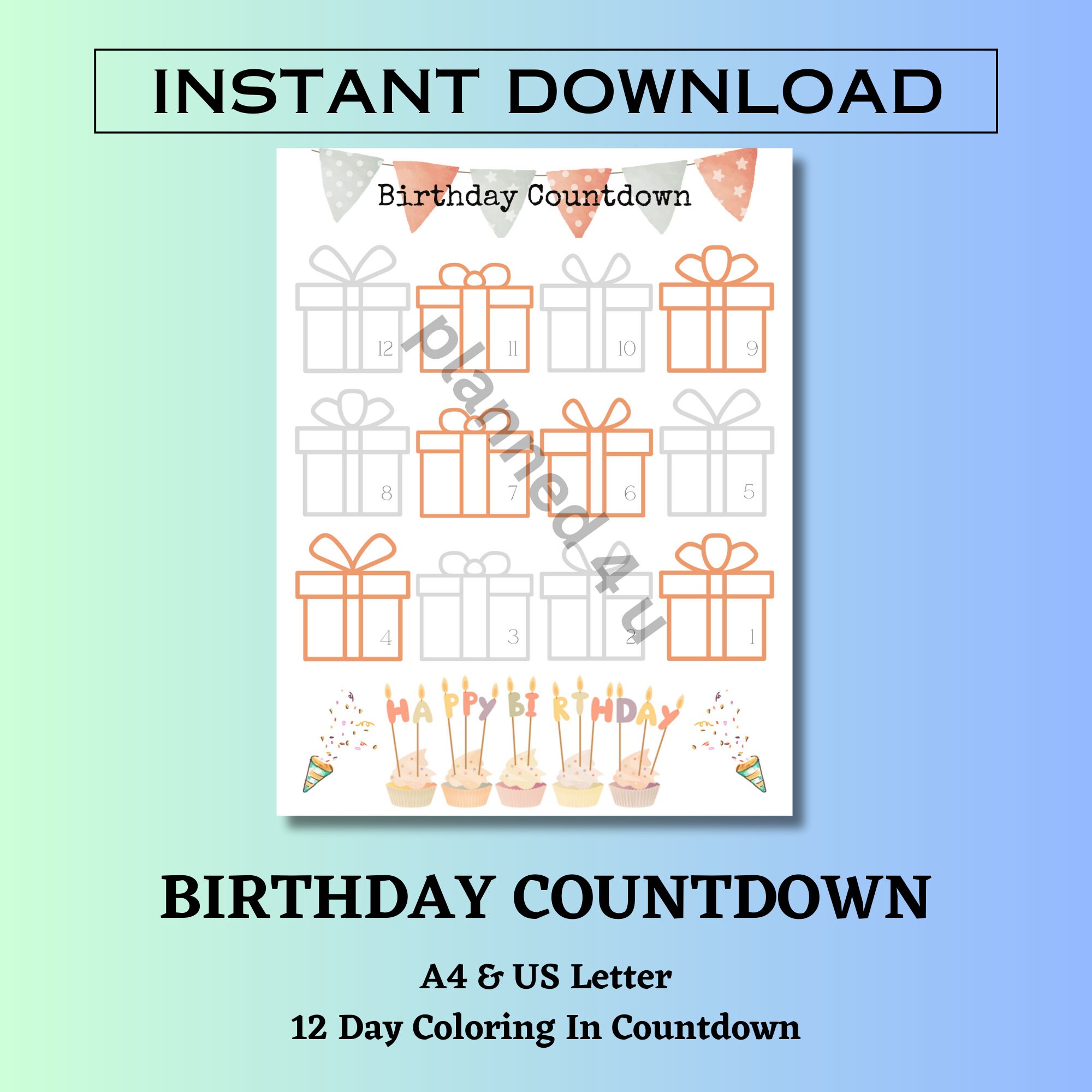 Birthday Color in Countdown Printable, Advent Calendar Instant Download ...