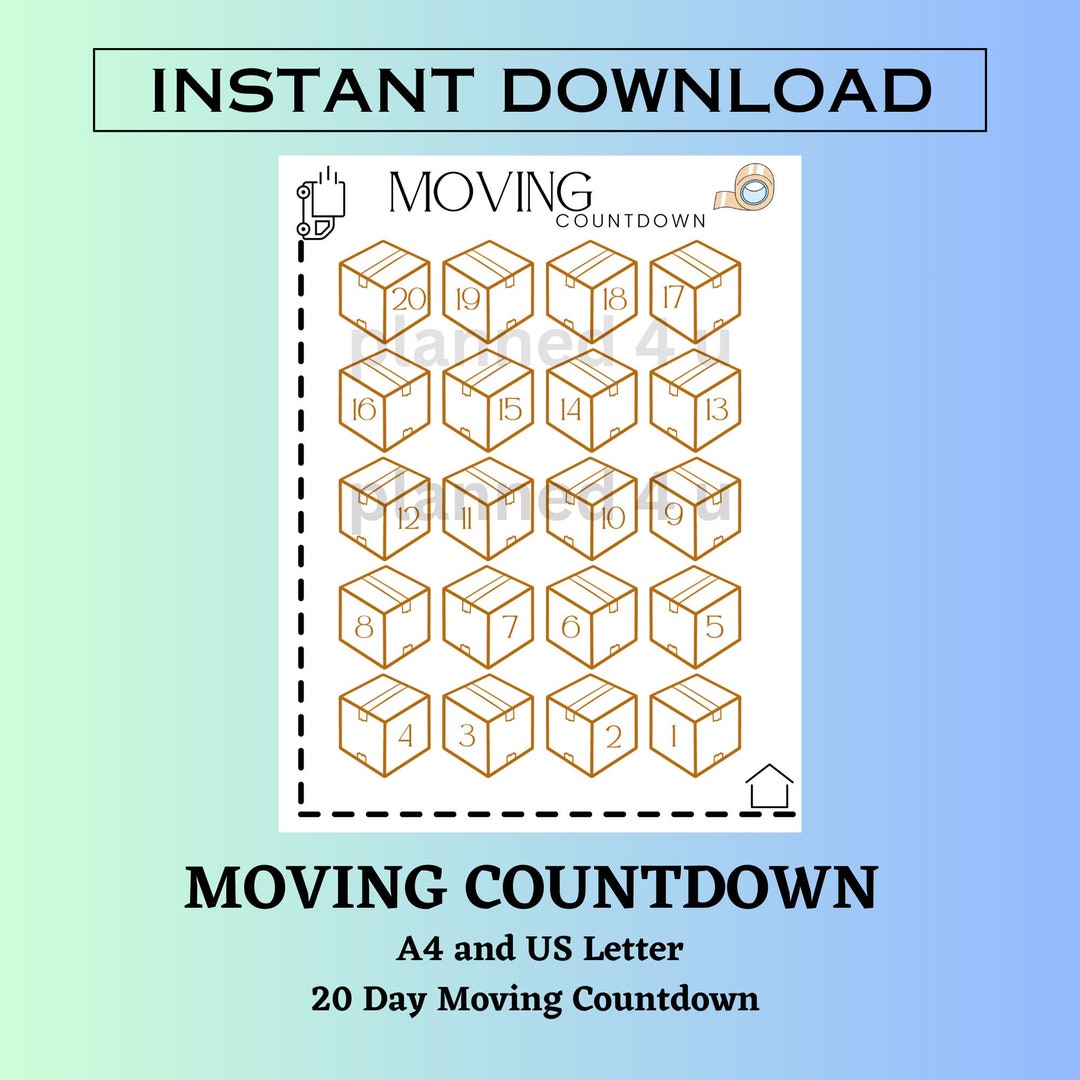 Moving 20 Day Countdown, Printable Advent Calendar, Instant Download ...