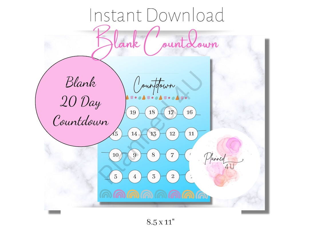 Blank 20 Day Countdown Printable A4 Advent Calendar Instant - Etsy