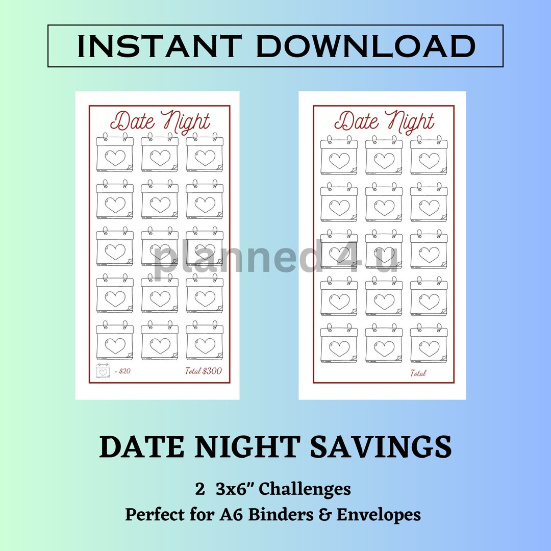 Date Night Savings Challenge, A6 Budget Binder Inserts (printable PDF ...