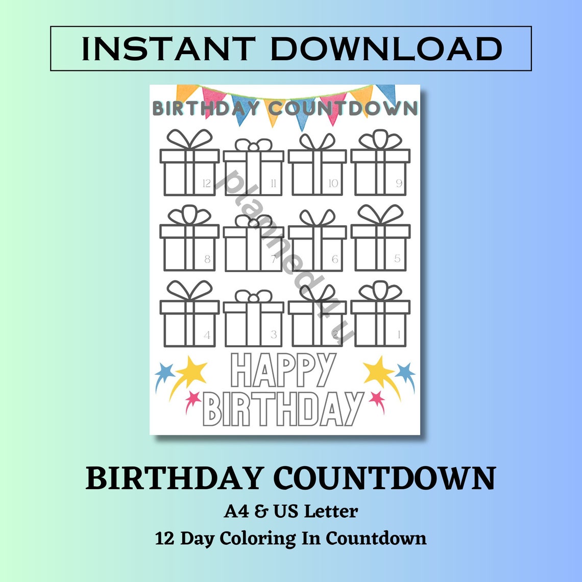 Birthday Colouring in Countdown, Printable, Advent Calendar, Instant ...