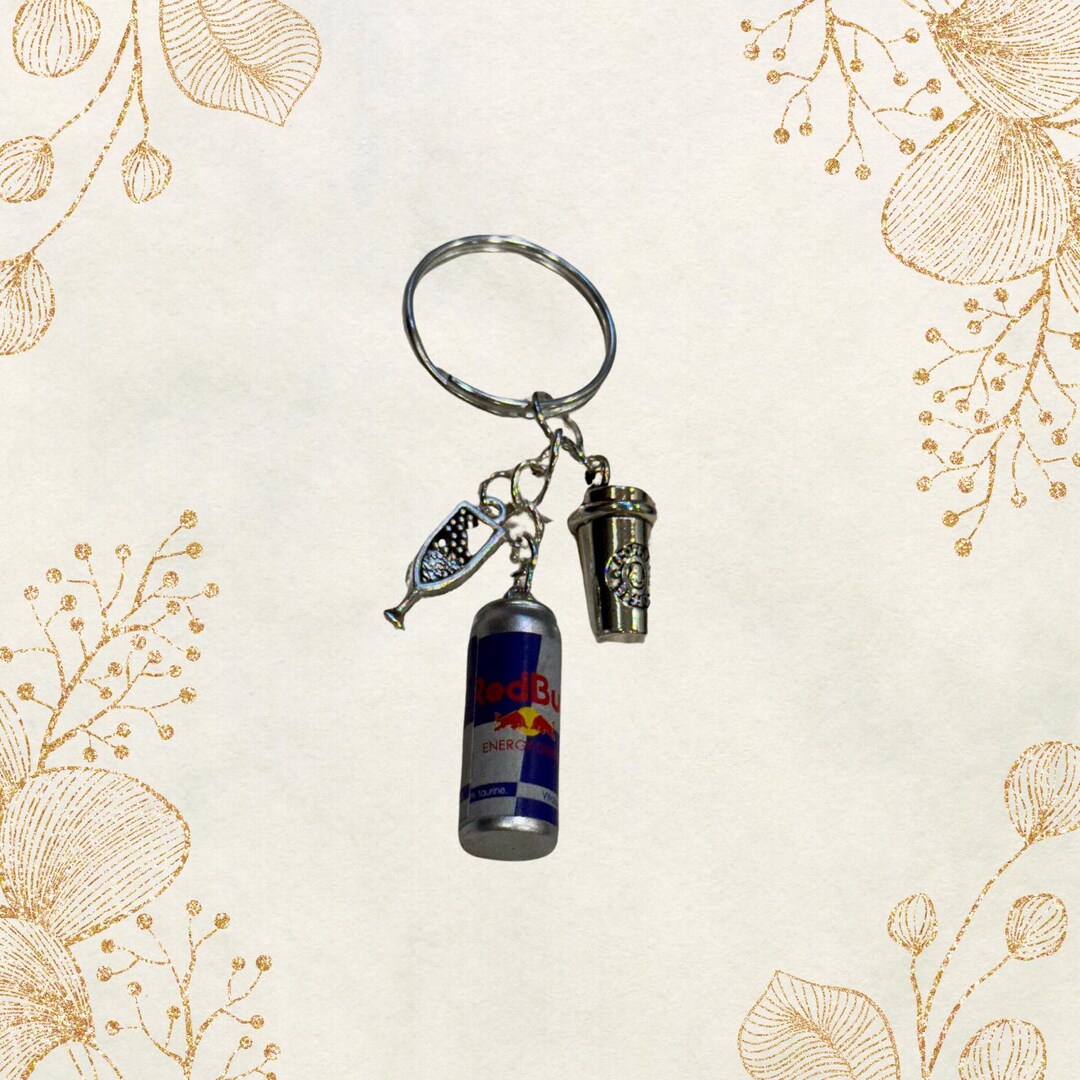 Red Bull Energy Drink Keychain With Coffee Charm and Champagne Charm ...
