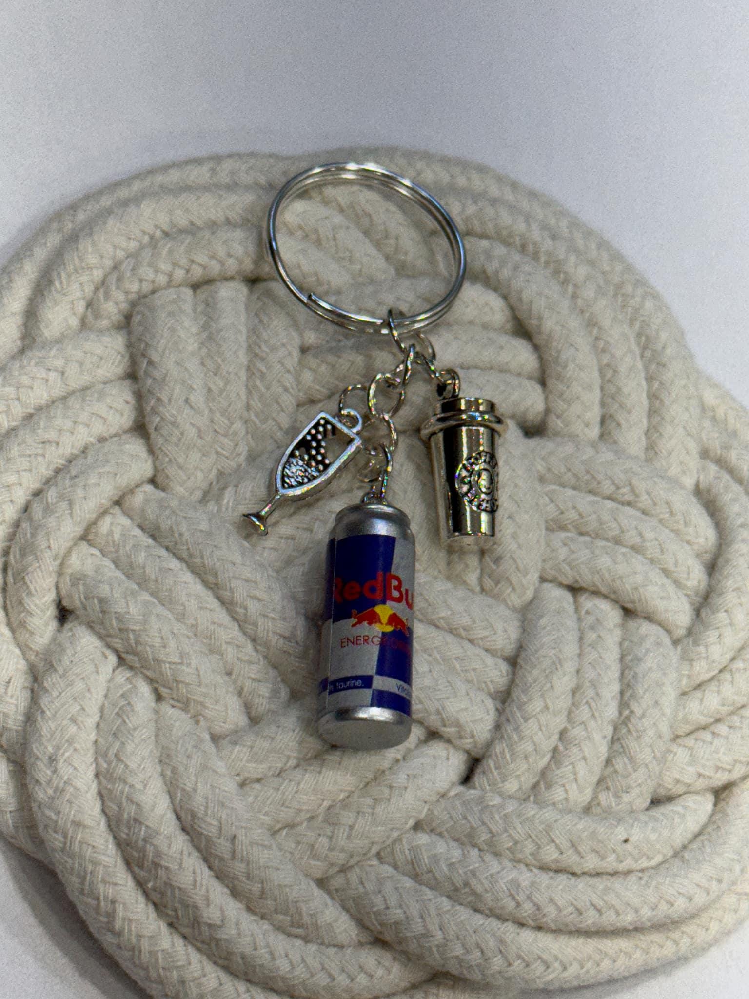 Red Bull Energy Drink Keychain With Coffee Charm and Champagne Charm ...