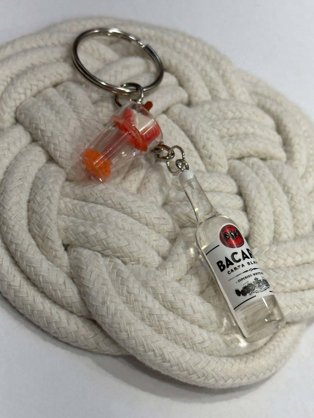 Mini Bacardi Carta Blanca With Drink Charm Keychain | Handmade Bar ...