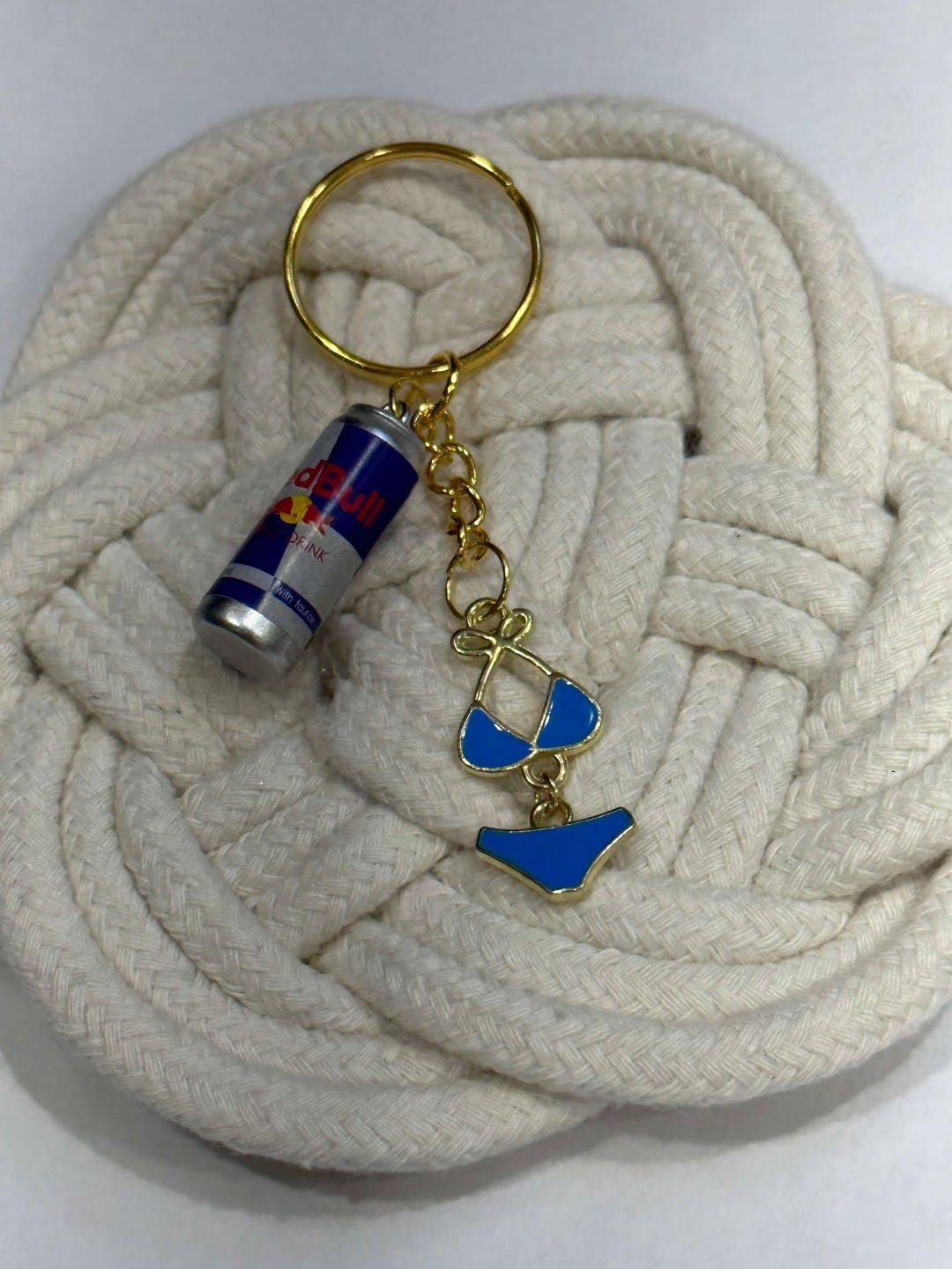 Mini Red Bull With Blue Bikini Charm Keychain - Etsy