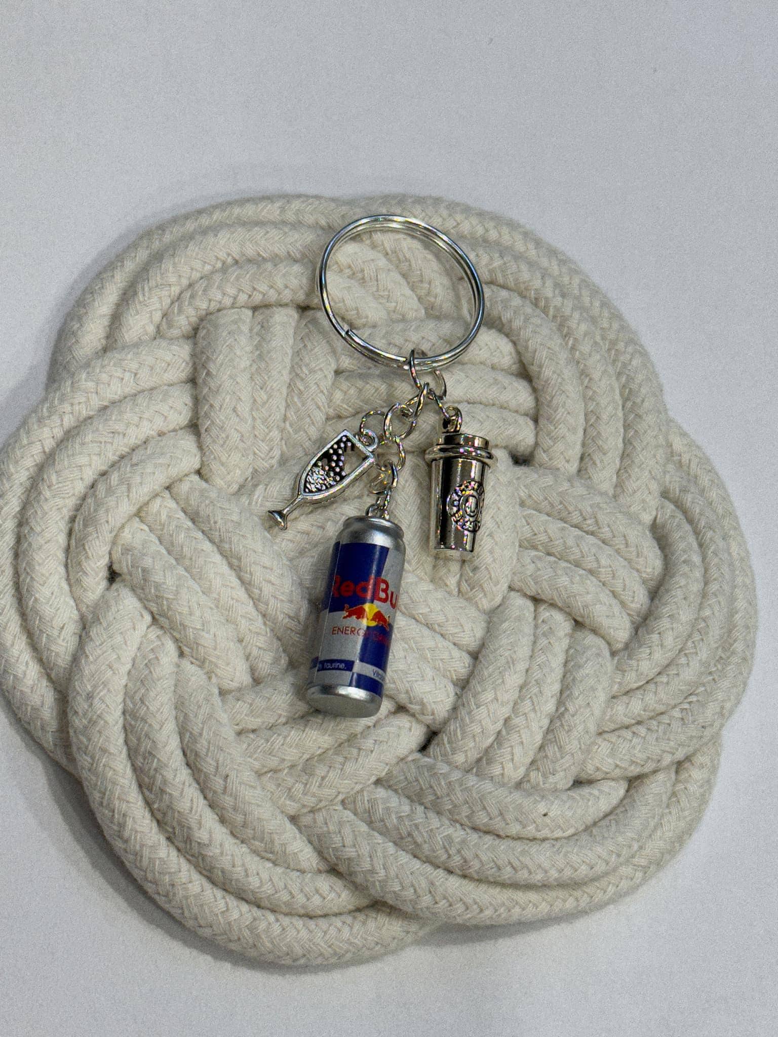 Red Bull Energy Drink Keychain With Coffee Charm and Champagne Charm ...